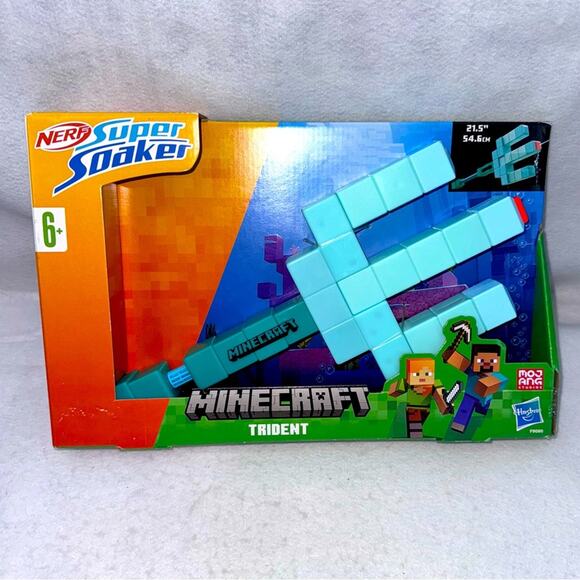 Nerf | Toys | Nib Minecraft Trident Nerf Super Soaker Watergun 25 Long ...